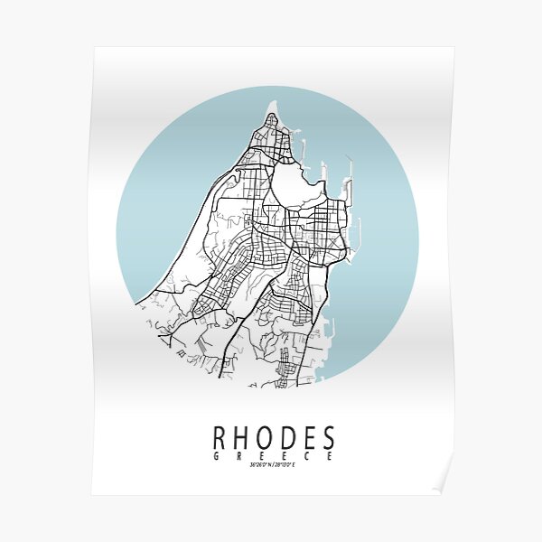 "Rhodes City Map of Greece - Circle" Poster for Sale by deMAP | Redbubble