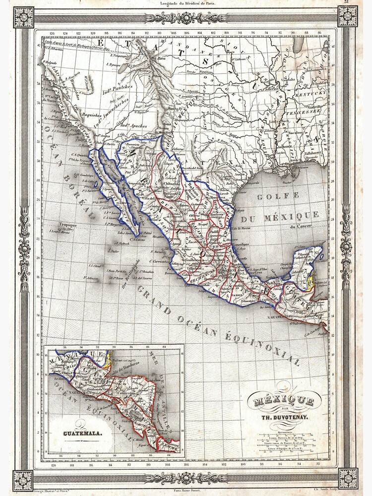 "Vintage Map of Mexico (1852)" Sticker for Sale by BravuraMedia | Redbubble