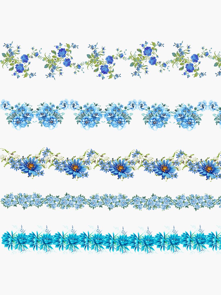 "Delicate blue flowers borders sticker pack washy tape" Sticker for ...