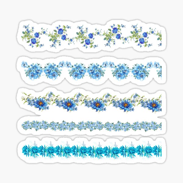 "Delicate blue flowers borders sticker pack washy tape" Sticker for ...