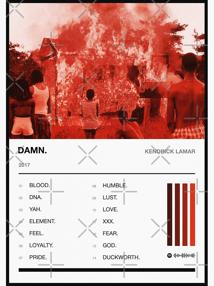 "DAMN. Tracklist" Sticker for Sale by FANTANAMOBAY | Redbubble