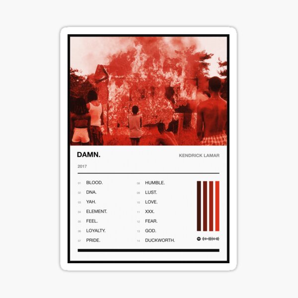 "DAMN. Tracklist" Sticker for Sale by FANTANAMOBAY | Redbubble