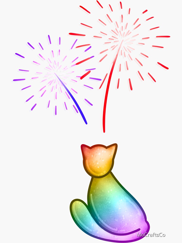 "Bubble Cat + Fireworks" Sticker for Sale by MoCraftsCo | Redbubble
