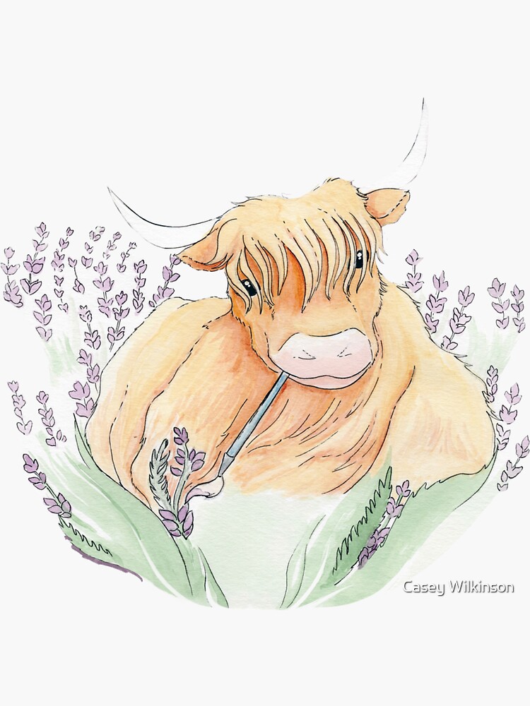 "Highland Heather Cow Watercolor White" Sticker for Sale by ...
