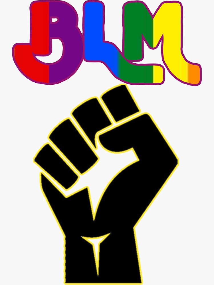 "Rainbow BLM Fist Design Transparent BG on Dark Pink" Sticker for Sale ...