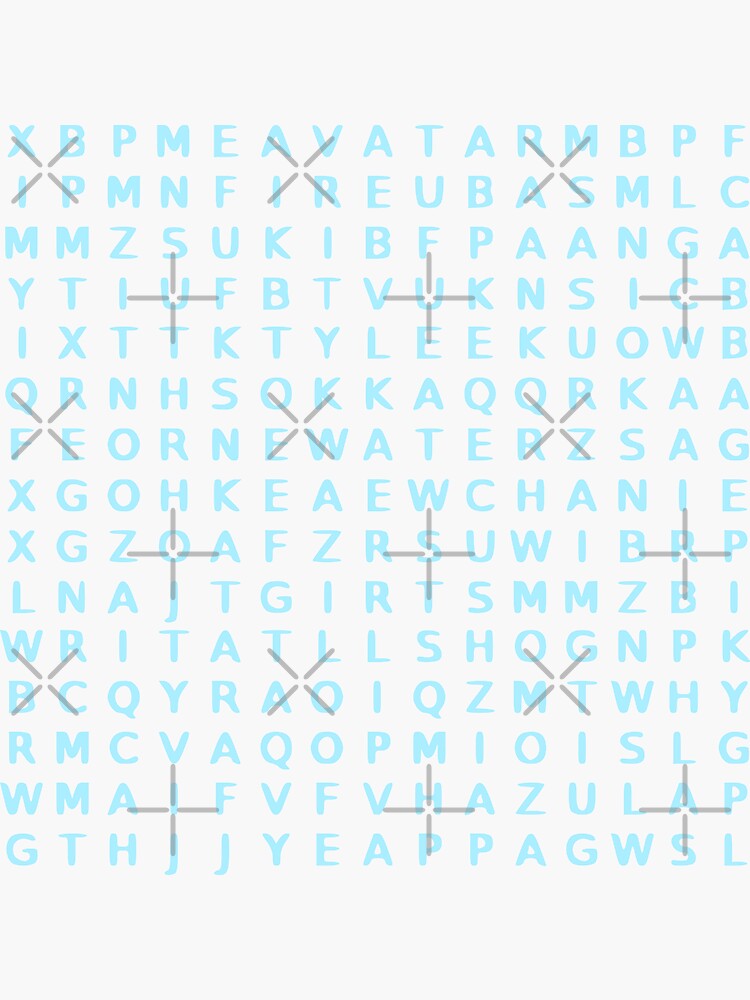 "Avatar The Last Airbender Word Search" Sticker for Sale by ...