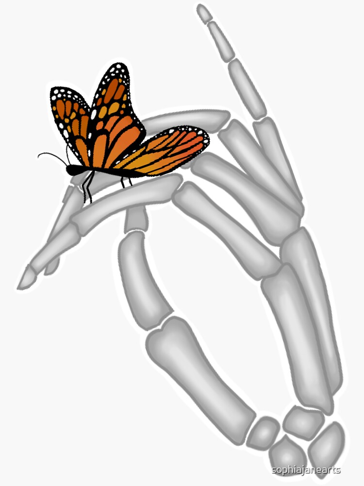 "Monarch Butterfly Skeleton Hand" Sticker for Sale by sophiajanearts ...