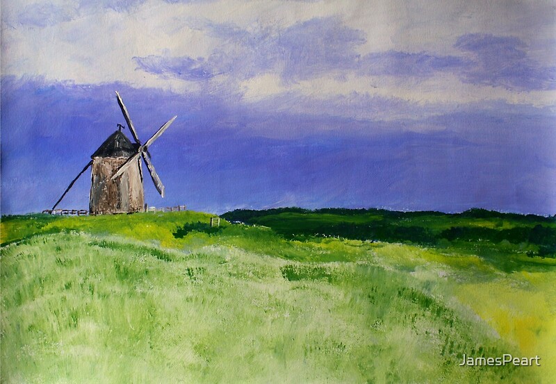 "French Countryside Windmill Contemporary Acrylic Painting On Paper" by ...