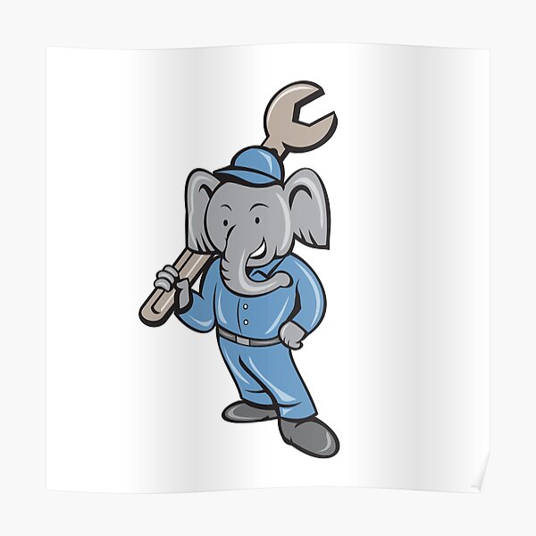 "Elephant Mechanic Spanner Standing Cartoon" Poster by patrimonio ...