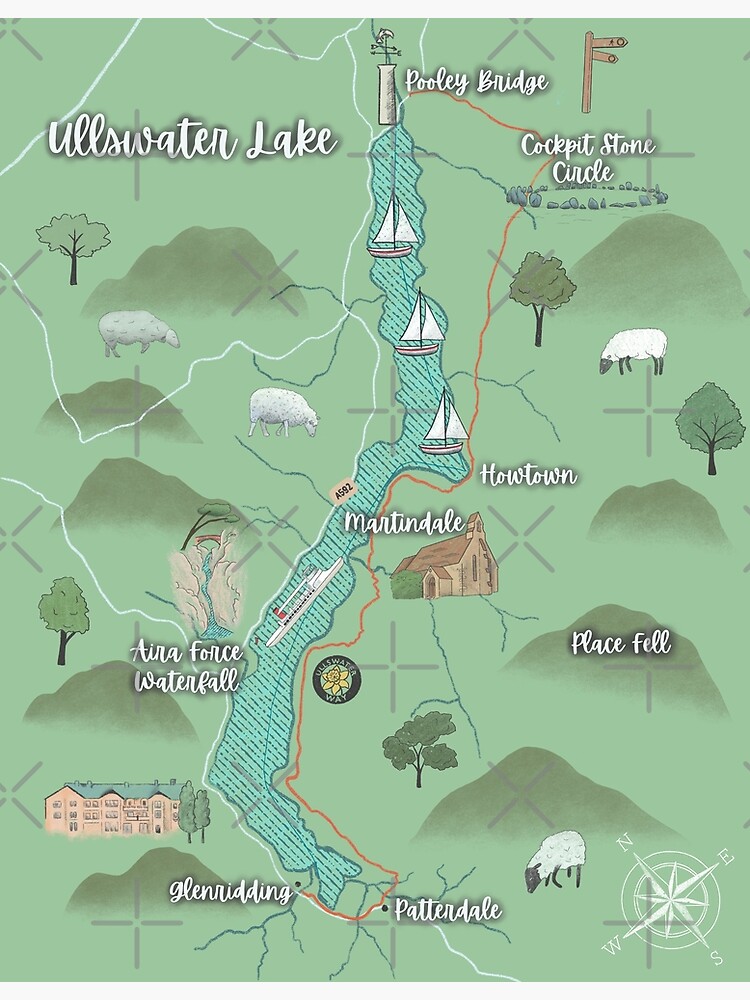 "Ullswater Lake map illustration" Poster for Sale by rastarina | Redbubble