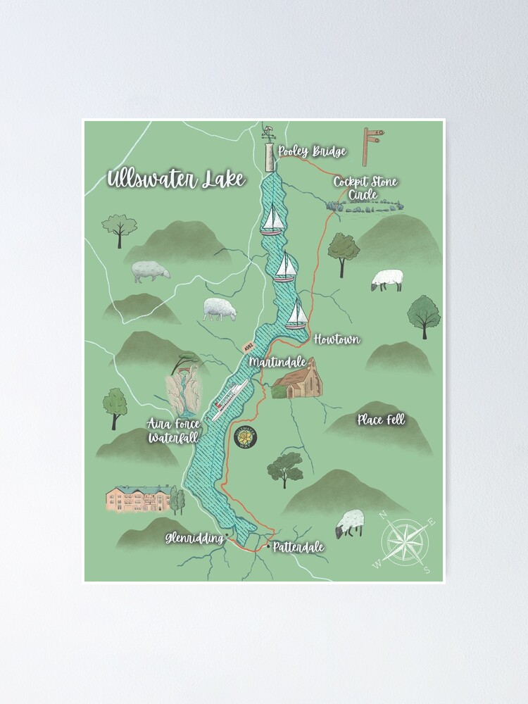 "Ullswater Lake map illustration" Poster for Sale by rastarina | Redbubble