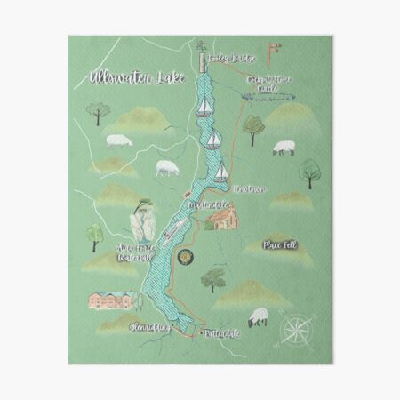 "Ullswater Lake map illustration" Art Board Print by rastarina | Redbubble