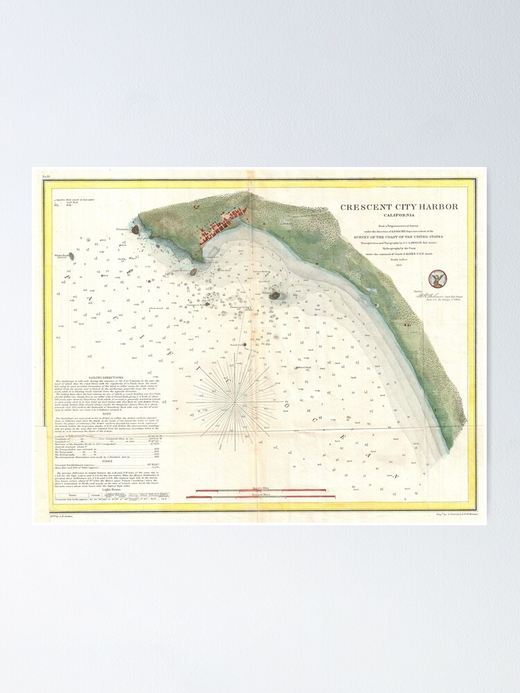 "Vintage Map of Crescent City Harbor CA (1859)" Poster for Sale by ...