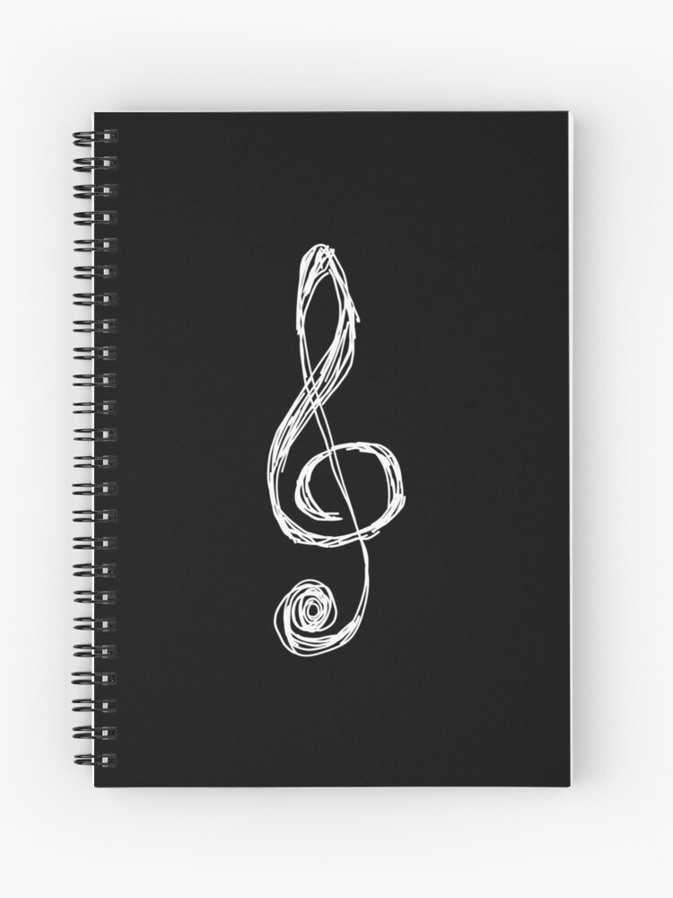 "Distressed Treble Clef Symbol (for dark apparel)" Spiral Notebook for ...