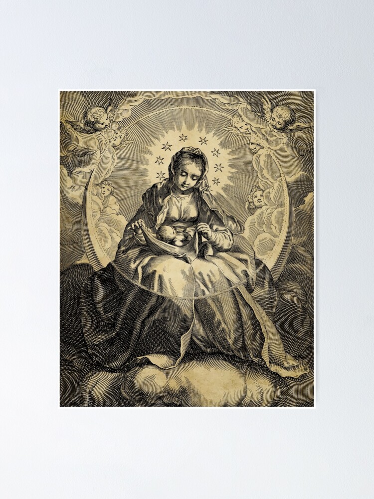 "Vintage etching of the Virgin Mary and Jesus" Poster for Sale by ...