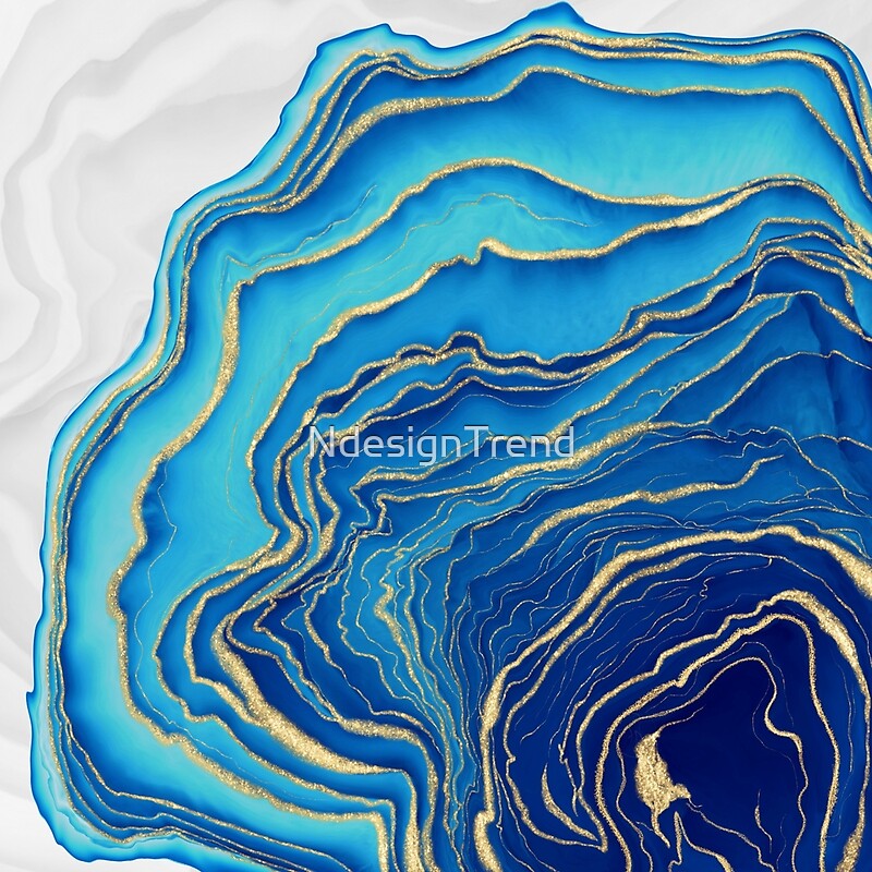 "Blue and Gold Fluid Liquid Painting" by NdesignTrend | Redbubble