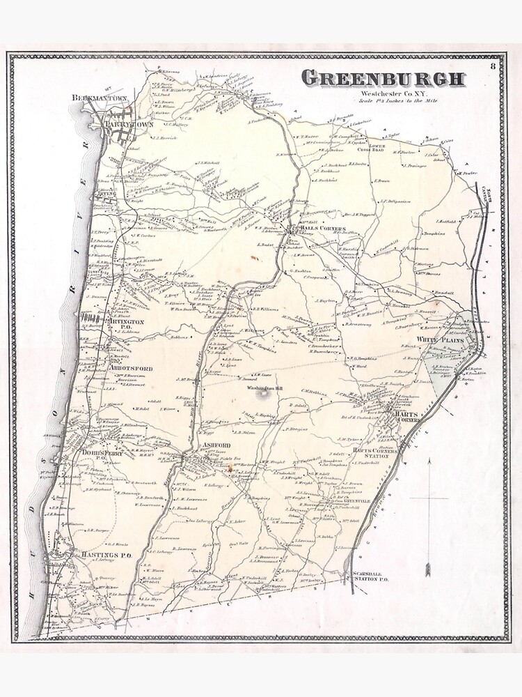 "Vintage Greenburgh and Westchester NY Map (1867)" Sticker for Sale by ...