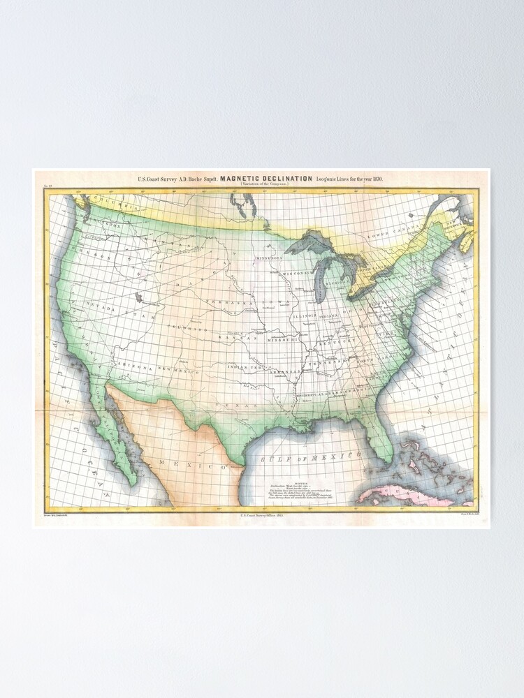 "Vintage United States Magnetic Declination Map" Poster for Sale by ...