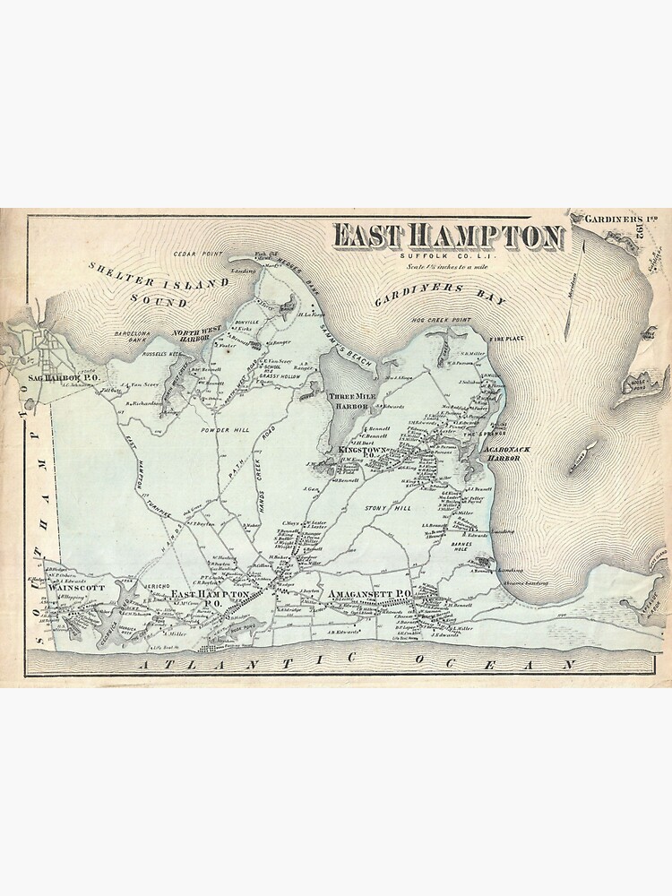 "Vintage Map of East Hampton New York (1873)" Sticker for Sale by ...