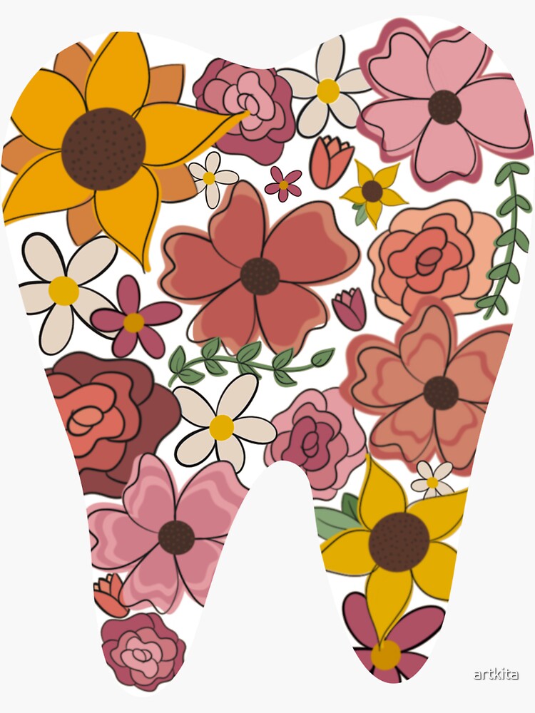 "Floral Tooth" Sticker for Sale by artkita | Redbubble