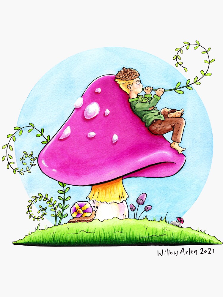 "Fiddlehead Fiddler, Mushroom Art" Sticker for Sale by TheGratitudeLog ...