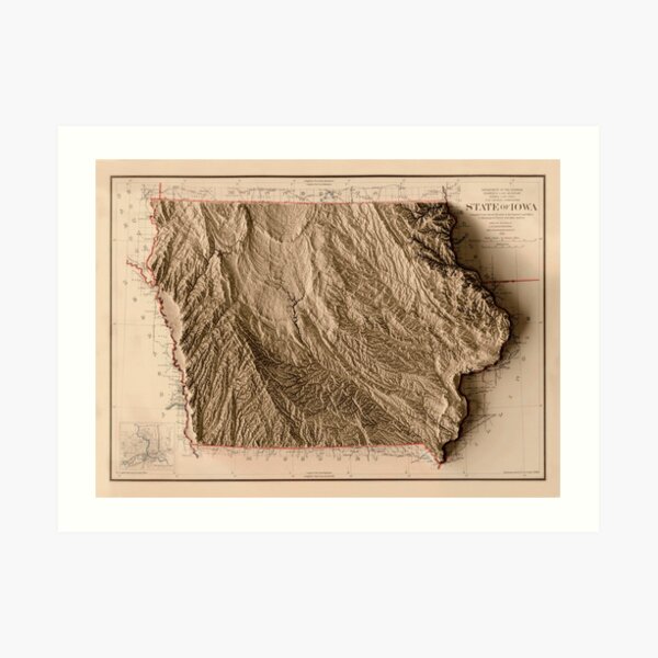 "1917 Iowa Relief Map 3D digitally-rendered" Art Print for Sale by ...