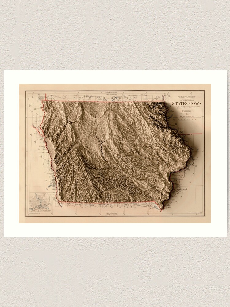 "1917 Iowa Relief Map 3D digitally-rendered" Art Print for Sale by ...