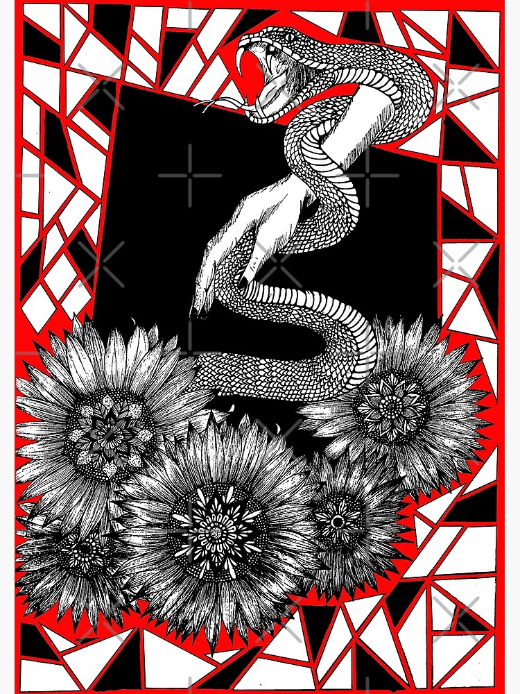 "Snake Artwork with Sunflower patterns - Red background" Photographic ...