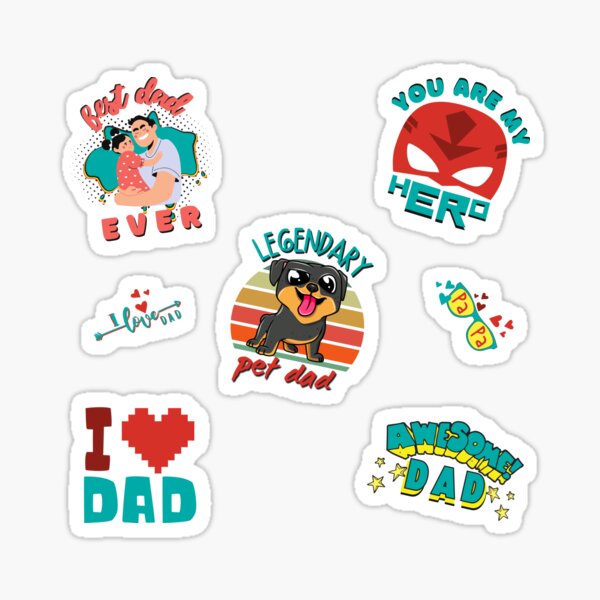 "Fathers Day Awesome Dad I Love Dad And Hero Sticker Pack" Sticker for ...