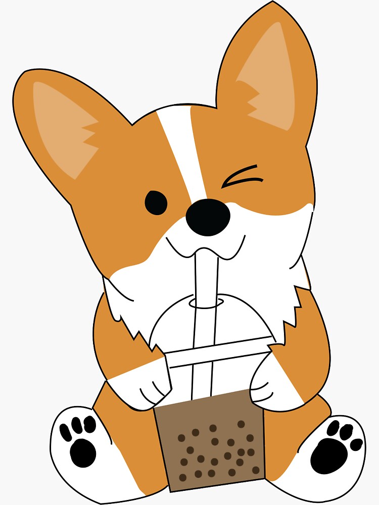 "Corgi Drinking Boba" Sticker for Sale by Shiba-and-Co | Redbubble