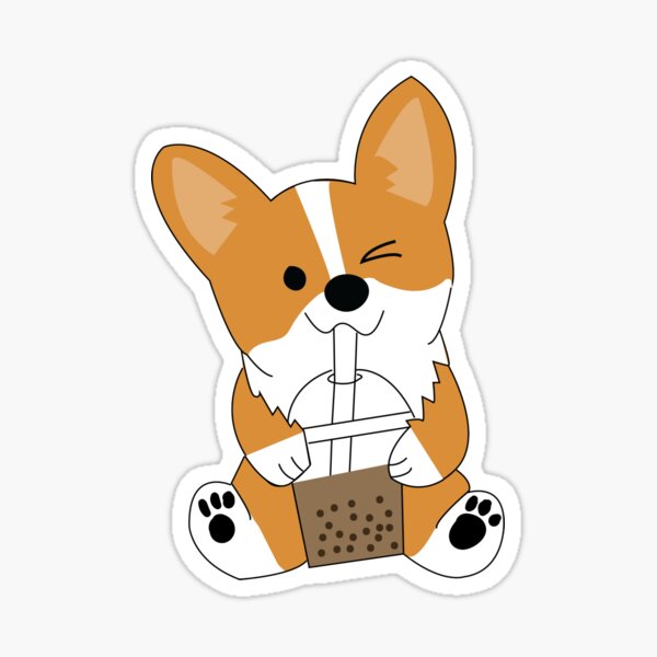 "Corgi Drinking Boba" Sticker for Sale by Shiba-and-Co | Redbubble