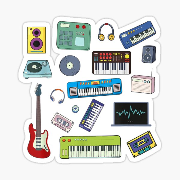 "Retro Synthesizer Guitar Music Producer" Sticker by KateCena | Redbubble