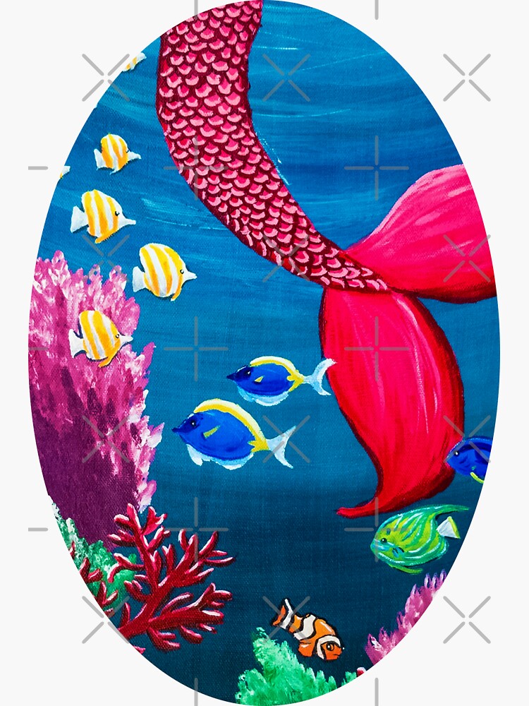 "Red Mermaid Fantasy Tail with Ocean Life Coral Reef and Colorful ...