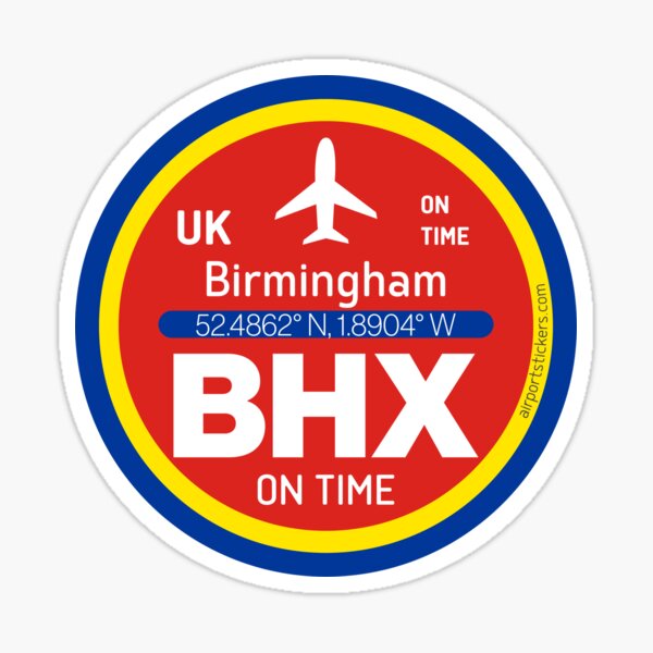 "UK, BHX, Birmingham, airport." Sticker for Sale by Aviators | Redbubble