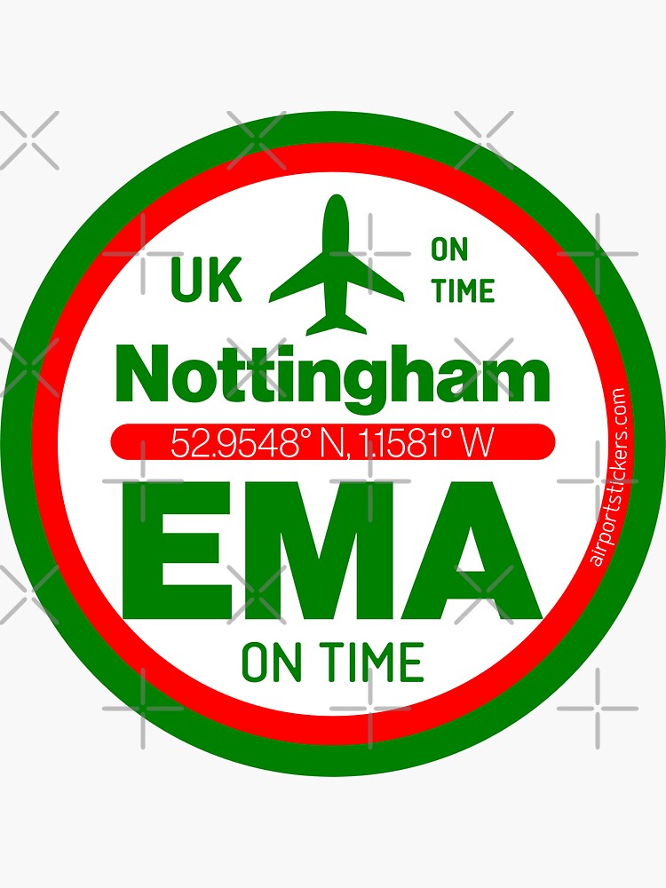 "EMA, Nottingham, airport." Sticker for Sale by Aviators | Redbubble