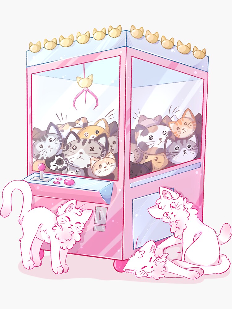 "Kawaii Cat Claw Machine" Sticker for Sale by averiillustrate | Redbubble