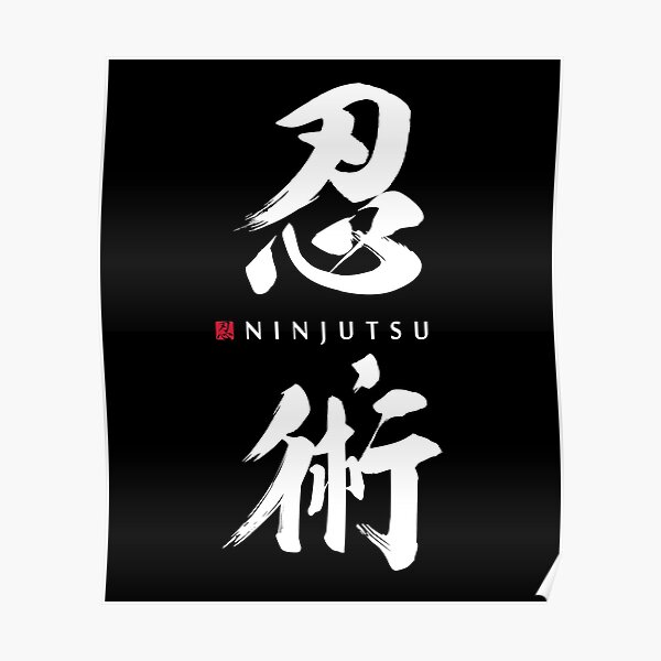 "Ninjutsu Kanji Authentic Japanese Calligraphy in White Text with Seal ...
