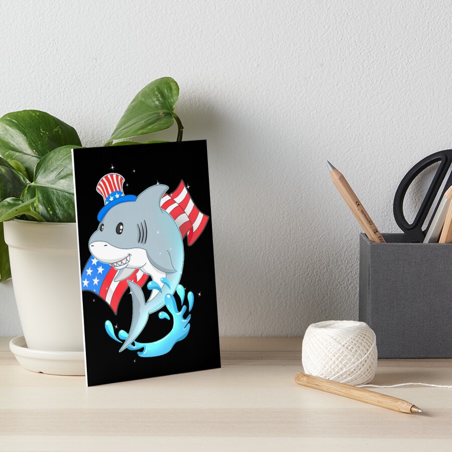 "4th of July America Independence Day Patriotic Cute Shark " Art Board ...