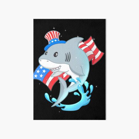 "4th of July America Independence Day Patriotic Cute Shark " Art Board ...