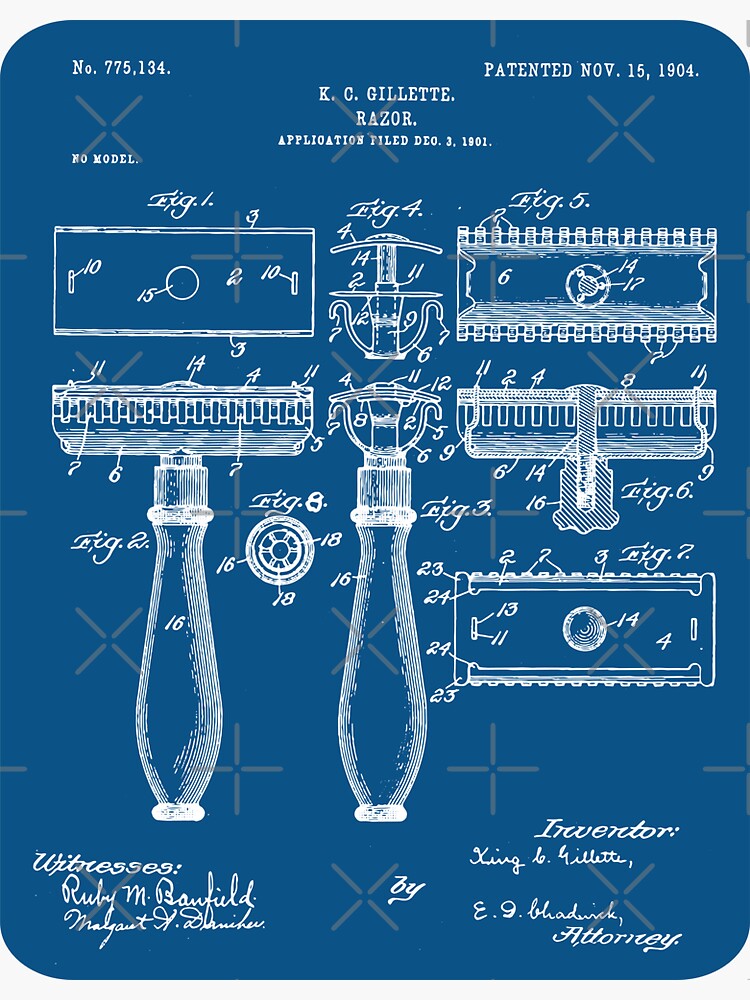 "Razor Patent / Razor blueprint " Sticker by anodyle | Redbubble