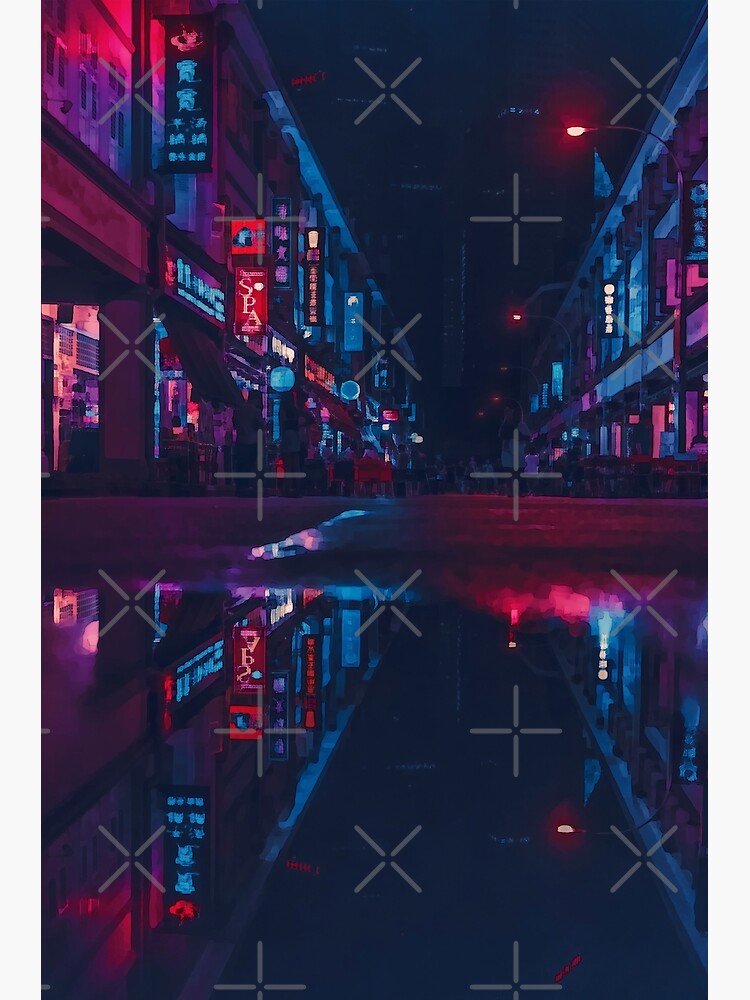 "NOSTALGIA neon city lights lofi red blue aesthetic" Poster by vershiro ...