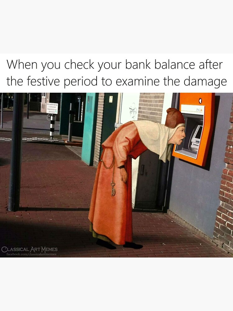 "bank balance classic art meme" Sticker by ClassicArtMeme | Redbubble