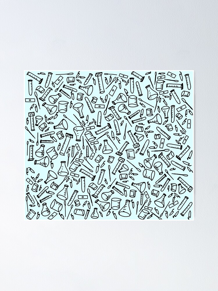 "Lab glassware, square--black on light background (blue)" Poster for ...