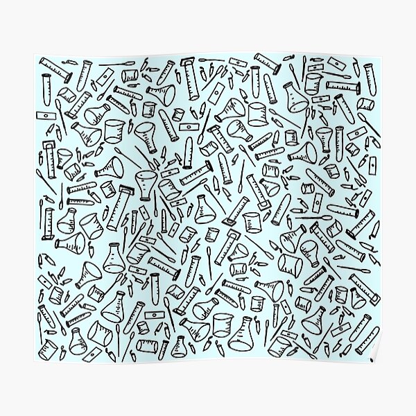 "Lab glassware, square--black on light background (blue)" Poster for ...