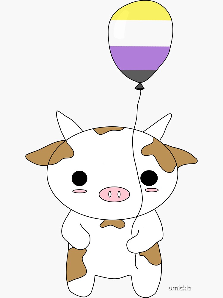 "Cow with non-binary pride balloon" Sticker by urnickle | Redbubble