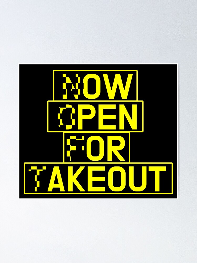 "lettering design/ now open for takeout/black and yellow design / black ...