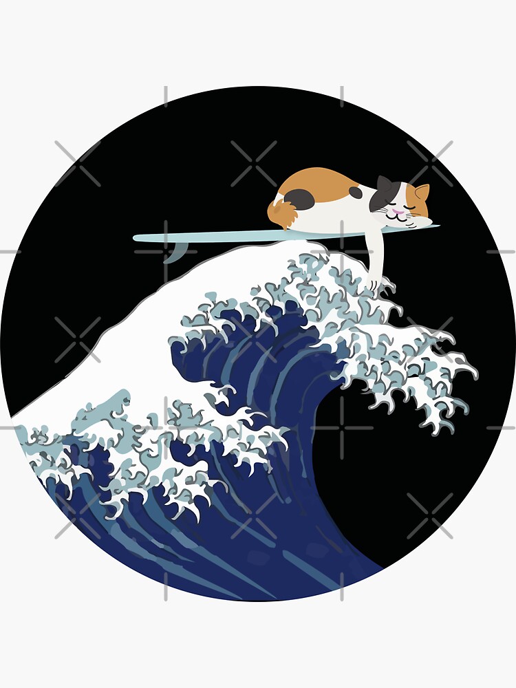 "Great Wave Cat | Art Design | Surf | Japanese Bobtail " Sticker for ...