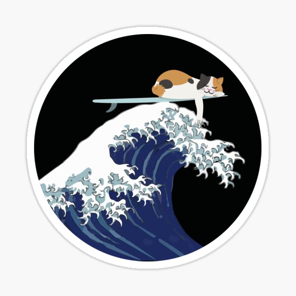 "Great Wave Cat | Art Design | Surf | Japanese Bobtail " Sticker for ...