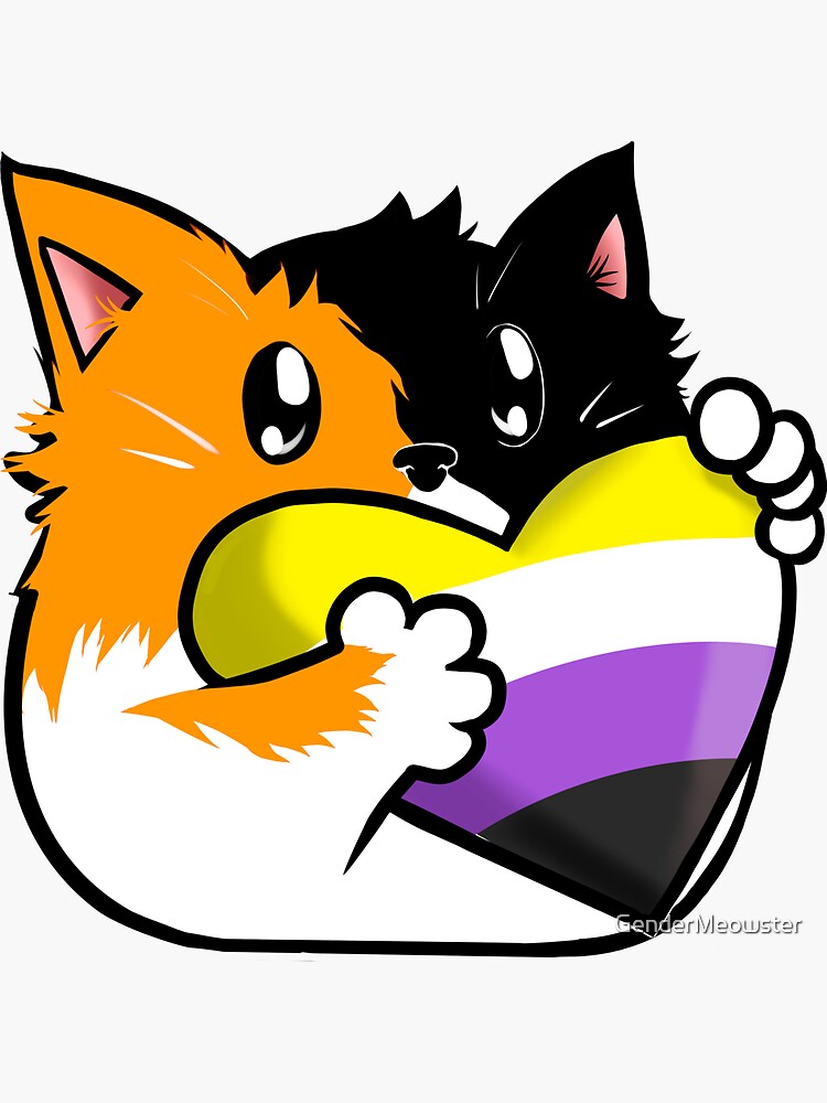 "Non Binary Cat Hug Heart" Sticker by GenderMeowster | Redbubble