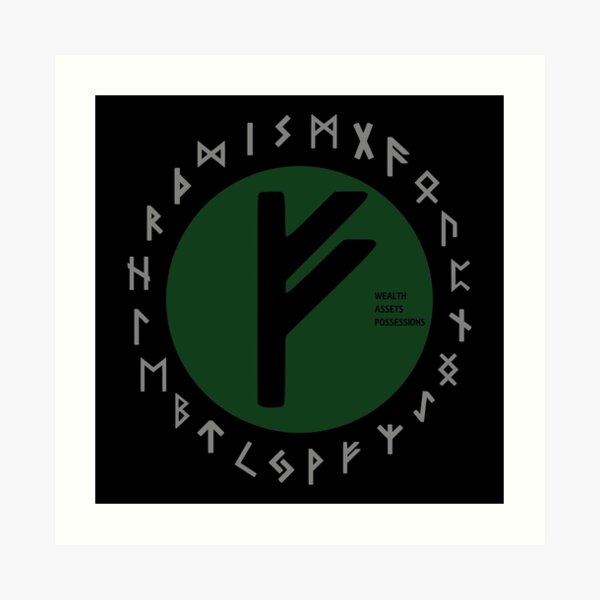 "Green Fehu Elder Futhark Rune Symbol" Art Print for Sale by depicg ...